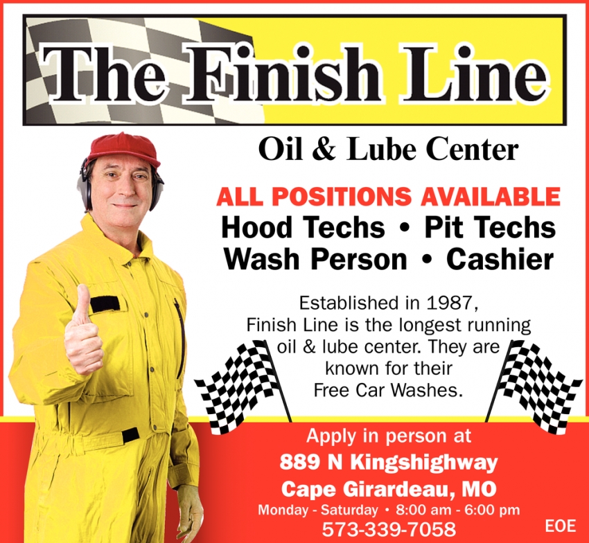 All Positions Available, Finish Line, Cape Girardeau, MO