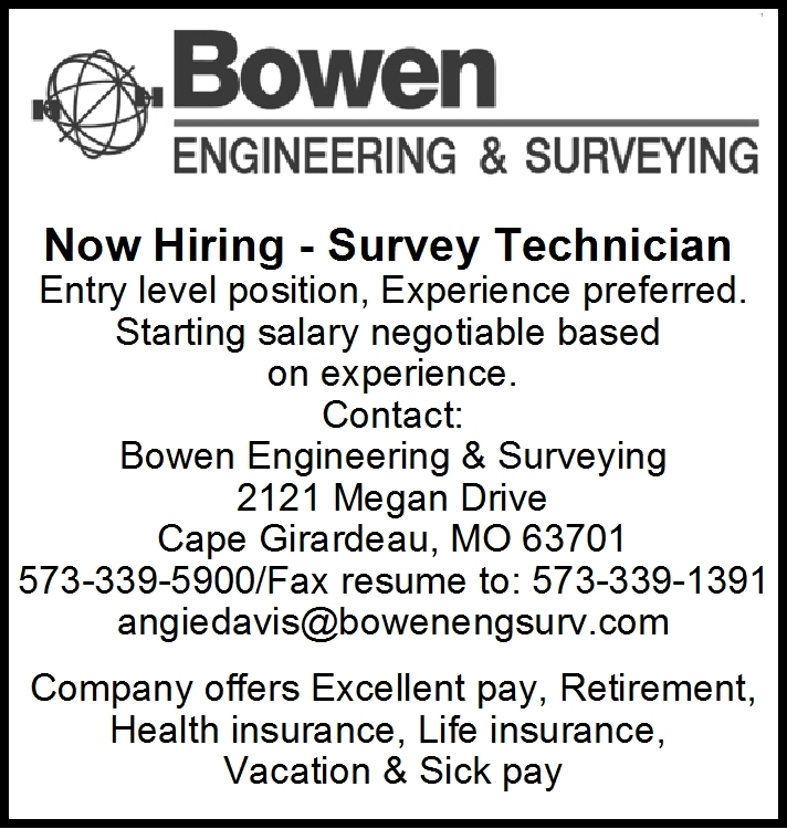 Survey Technician, Bowen Engineering & Surveying, Cape Girardeau, MO