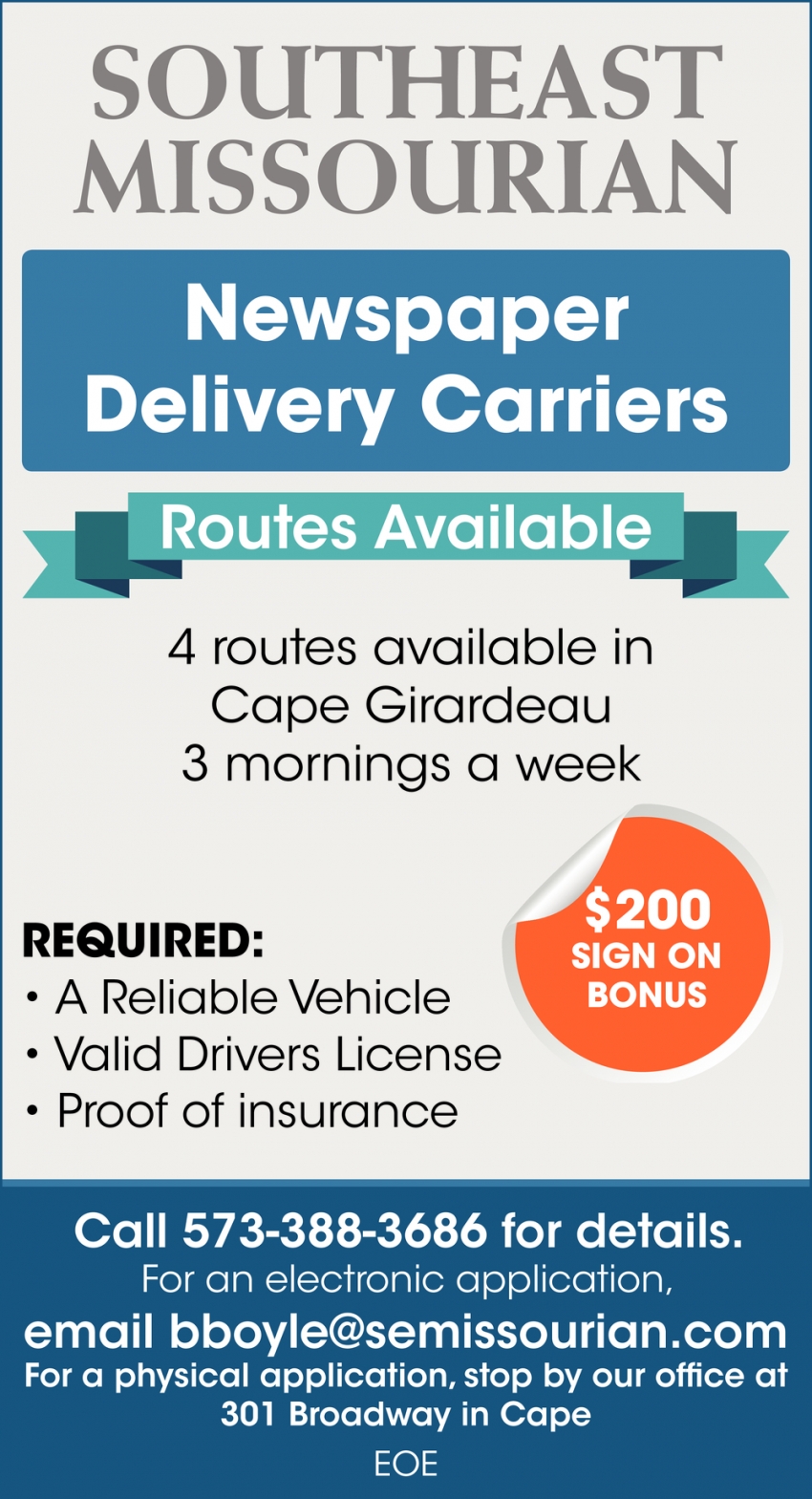 Newspaper Delivery Carriers, Southeast Missourian, Cape Girardeau, MO