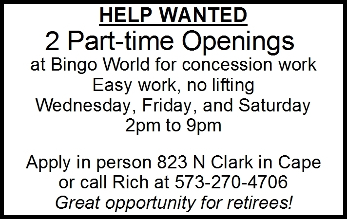 2 Part-Time Openings, Bingo World
