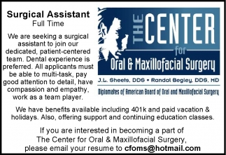 Surgical Assistant, The Center for Oral & Maxillofacial Surgery, LLC ...