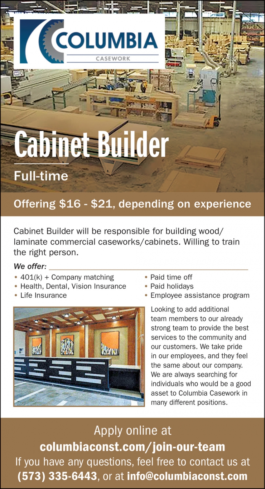 Cabinet Builder, Columbia Construction
