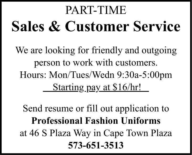 Sales & Customer Service, Professional Fashion Uniforms, Cape Girardeau, MO