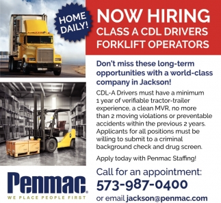 Drivers, Forklift Operators, Penmac Staffing