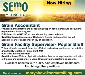 Now Hiring, Semo Milling, Llc, Scott City, MO